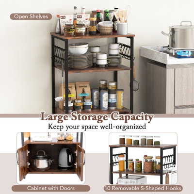 COSTWAY 3-Tier Kitchen Bakers Rack with Cabinet
