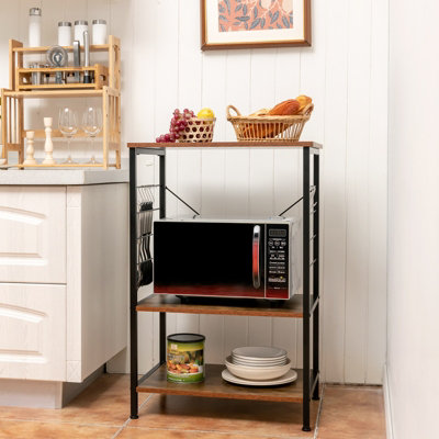 Costway 3-Tier Kitchen Shelf Microwave Stand Baker Rack W/ 10 Hanging ...