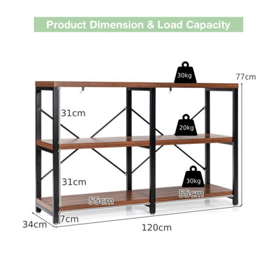 Costway 3-Tier Metal Frame Console Table w/ Storage Shelves