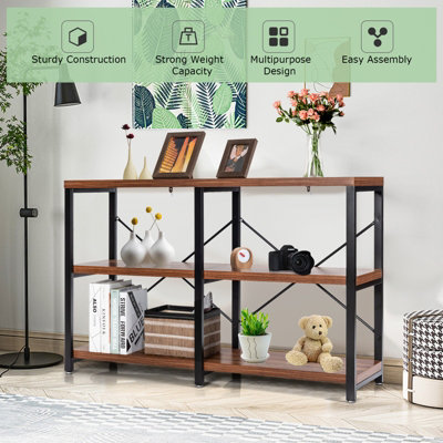 Costway 3-Tier Metal Frame Console Table w/ Storage Shelves