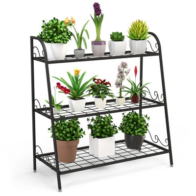Costway 3-tier Metal Plant Stand Shelf Multifunctional Flower Rack ...