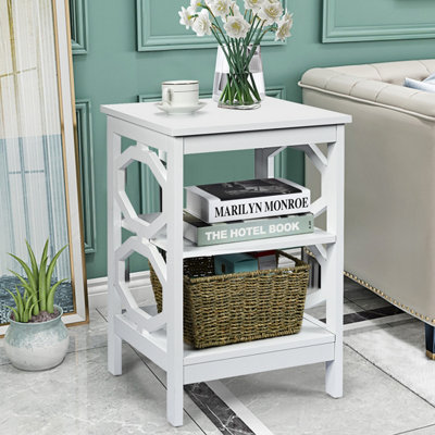 Costway 3-Tier Nightstand Sofa Bed Side Table Wooden Storage Stand w/ Shelf
