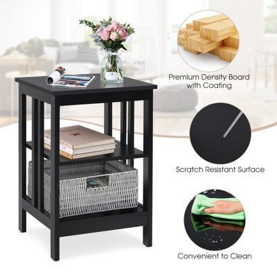 Costway 3-Tier Nightstand Wooden End Table Sofa Bed Side Table Storage ...