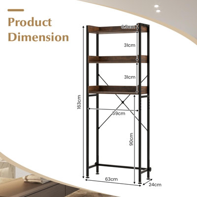 Costway 3-Tier Over-The-Toilet Storage Shelf Space Saving Bathroom ...