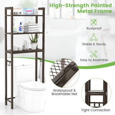 Costway 3-Tier Over-The-Toilet Storage Shelf Space Saving Metal ...