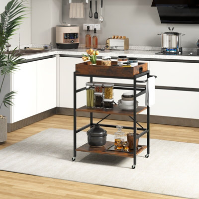 COSTWAY 3-Tier Rolling Kitchen Serving Cart with Detachable Tray | DIY ...