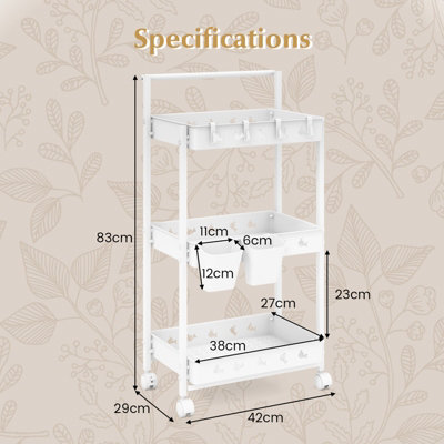 COSTWAY 3-Tier Rolling Storage Cart Bathroom Kitchen Trolley w/ 2 ...