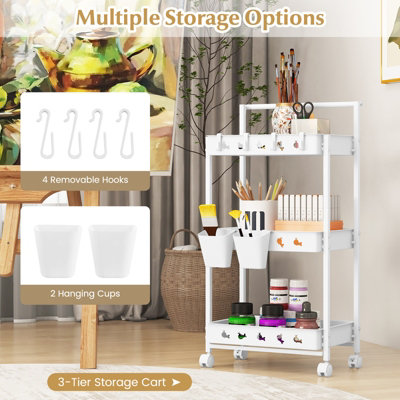 COSTWAY 3-Tier Rolling Storage Cart Bathroom Kitchen Trolley w/ 2 ...