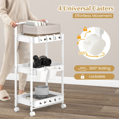 COSTWAY 3-Tier Rolling Storage Cart Bathroom Kitchen Trolley w/ 2 ...