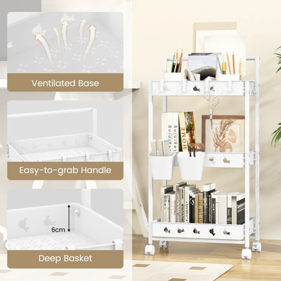 COSTWAY 3-Tier Rolling Storage Cart Bathroom Kitchen Trolley w/ 2 ...