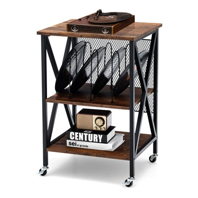 Costway 3-tier Rolling Turntable Stand Record Player Stand Display ...