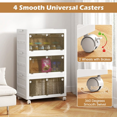 COSTWAY 3-Tier Stackable Storage Bins Bedroom Collapsible Storage Boxes ...