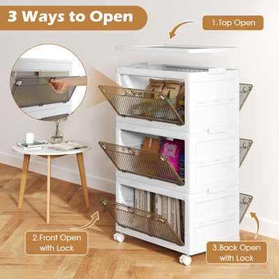 COSTWAY 3-Tier Stackable Storage Bins Bedroom Collapsible Storage Boxes ...