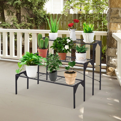 Costway 3 Tier Steel Plant Stand Ladder Flower Pot Storage Rack Plant ...