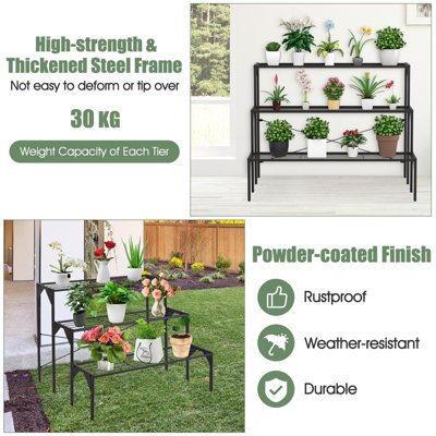 Costway 3 Tier Steel Plant Stand Ladder Flower Pot Storage Rack Plant ...
