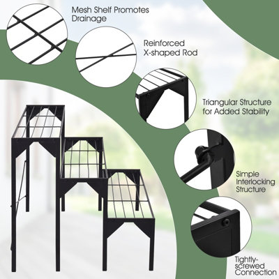 Costway 3 Tier Steel Plant Stand Ladder Flower Pot Storage Rack Plant ...