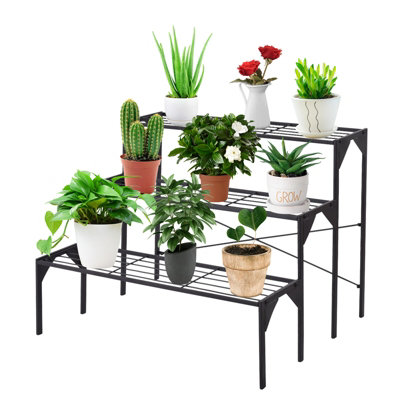 Costway 3 Tier Steel Plant Stand Ladder Flower Pot Storage Rack Plant ...