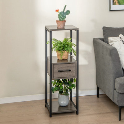 COSTWAY 3 Tier Tall Metal Plant Stand Indoor Corner Plant Table with Drawer