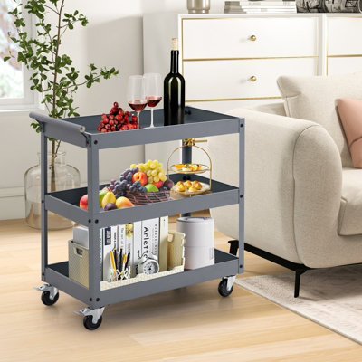 Costway 3-Tier Utility Cart Heavy Duty Service Cart with Handle Rolling ...