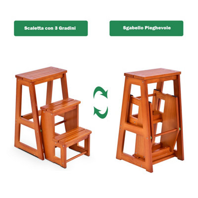 Costway 3 Tier Wood Step Stool Indoor Folding Step Ladder