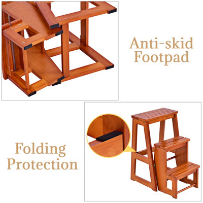 Costway 3 Tier Wood Step Stool Indoor Folding Step Ladder