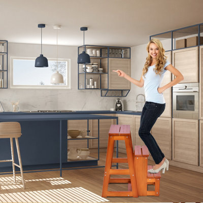 Costway 3 Tier Wood Step Stool Indoor Folding Step Ladder