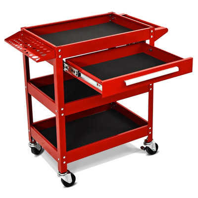 Costway 3-Tray Tool Cart Rolling Utility Cart Tray Organizer w/ Drawer ...