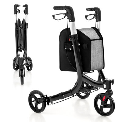 Costway 3 Wheel Folding Rollator Aluminium Mobility Walker Adjustable ...