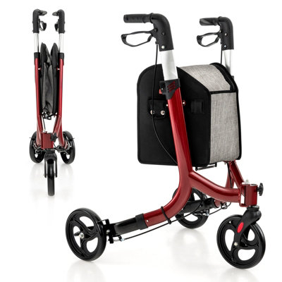 Costway 3 Wheel Folding Rollator Aluminium Mobility Walker Adjustable ...
