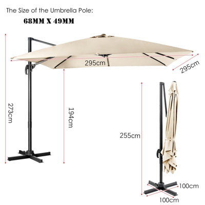 Costway 3 x 3m Garden Cantilever Parasol 3 Positions Adjustable Square ...
