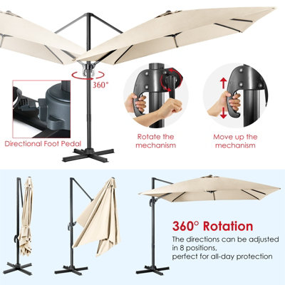 Costway 3 x 3m Garden Cantilever Parasol 3 Positions Adjustable Square ...