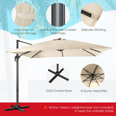 Costway 3 x 3m Garden Cantilever Parasol 3 Positions Adjustable Square ...