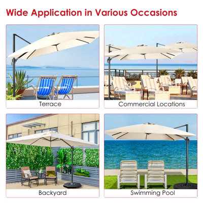 Costway 3 x 3m Garden Cantilever Parasol 3 Positions Adjustable Square ...