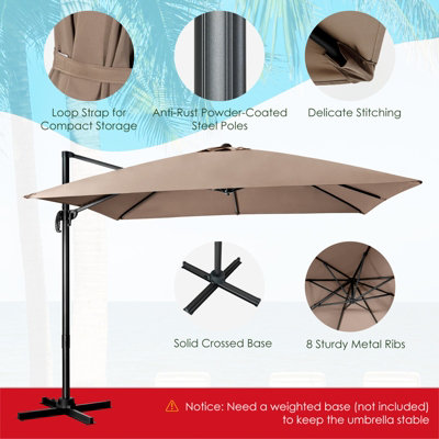 Costway 3 x 3m Garden Cantilever Parasol 3 Positions Adjustable Square ...