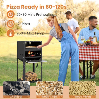 COSTWAY 30 cm Outdoor Pizza Oven Freestanding Wood-Fired Pizza Stove-Black
