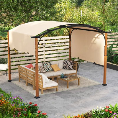 Costway 300 x 360cm Arched Patio Pergola w/ Retractable Canopy Outdoor Metal Gazebo | DIY at B&Q