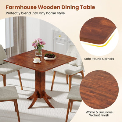 COSTWAY 33" Wooden Kitchen Table Square Dining Table w/ Pedestal Base ...