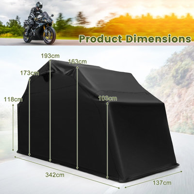 Costway 342 x 137 x 193cm Outdoor Motorcycle Shelter Portable Garage ...