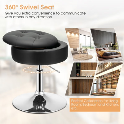 Costway 360-Degree Swivel Bar Stool w/ Lid Tufted Vanity Stool Height ...