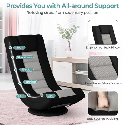 COSTWAY 360 Swivel Gaming Chair Folding Floor Sofa Lazy Sofa Lounge Chair