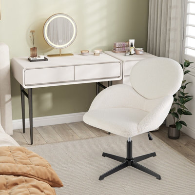 Costway 360 Swivel Office Chair Cross Legged Chair Teddy Fabric Vanity ...