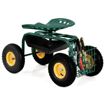Costway 360 Swivel Rolling Gardening Cart Adjustable Height Wagon ...