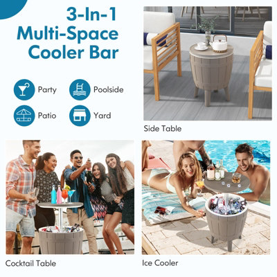 Costway 37L Cooler Bar Table Outdoor Cooler Side Table w/ Telescopic ...