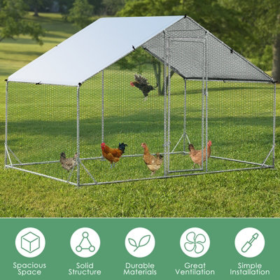 Costway 3M x 2M Chicken Coop Large Metal Spire-Shaped w/ Cover Walk-in ...