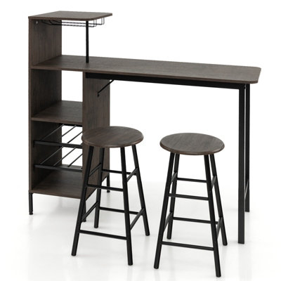 Costway 3PCS Bar Table Chair Set Industrial Dining Table Stools w ...