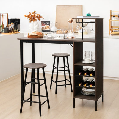 Costway 3PCS Bar Table Chair Set Industrial Dining Table Stools w ...