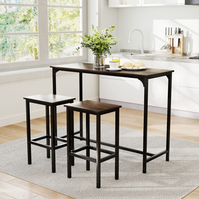 COSTWAY 3Pcs Dining Table Set 2-Person Counter-Height Kitchen Table-Gray