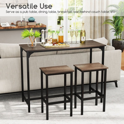 COSTWAY 3Pcs Dining Table Set 2-Person Counter-Height Kitchen Table-Gray