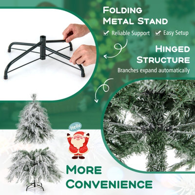 COSTWAY 4.5 FT Flocked Christmas Tree Pre-Lit Hinged Artificial Xmas ...