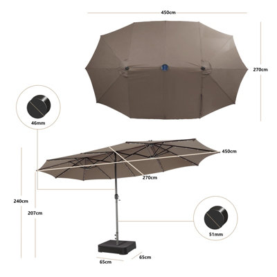 Costway 4.5m Double-Sided Patio Parasol with Stand Outdoor Twin Market ...